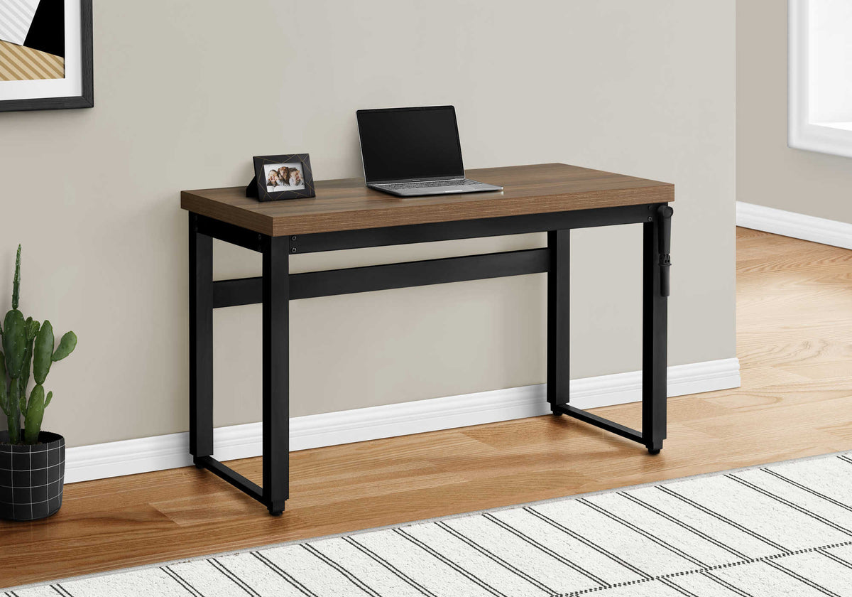 COMPUTER DESK - 48"L / WALNUT / ADJ.HEIGHT/ BLACK METAL